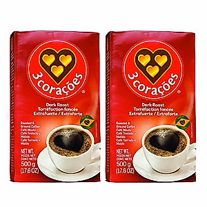 3 Coracoes Extra Forte Brazilian Ground Coffee - Dark Roast Coffee - 35 Ounce | Pack of 2 - Ground Coffee Dark Roast - Dark Roast - Dark Roast Ground Coffee