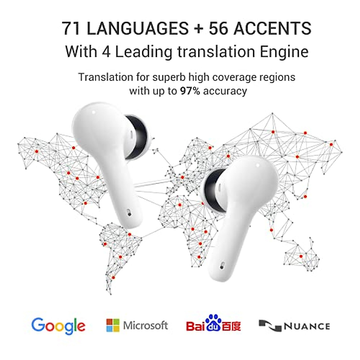 ANFIER Language Translator Earbuds M6 Support 71 Languages & 56 Accents 0.5s Real Time Translation, for Music and Calling, Wireless Translator Device with APP Fit iOS & Android