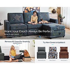 LINSY HOME Modular Sectional Sofa, Convertible U Shaped Sofa Couch with Storage, Memory Foam, Modular Sectionals with Ottomans, 6 Seat Sofa Couch with Chaise for Living Room, Dark Grey