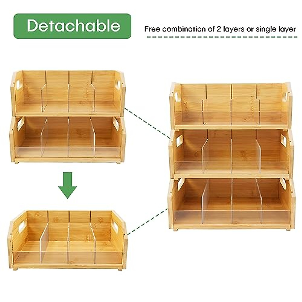 Bamboo Tea Bag Storage Containers- Tea Organizer for Tea Bags Cabinet- Tea Caddy Packet Rack Teabag Shelf Coffee Holders for Office Kitchen- Wooden 3 Tier