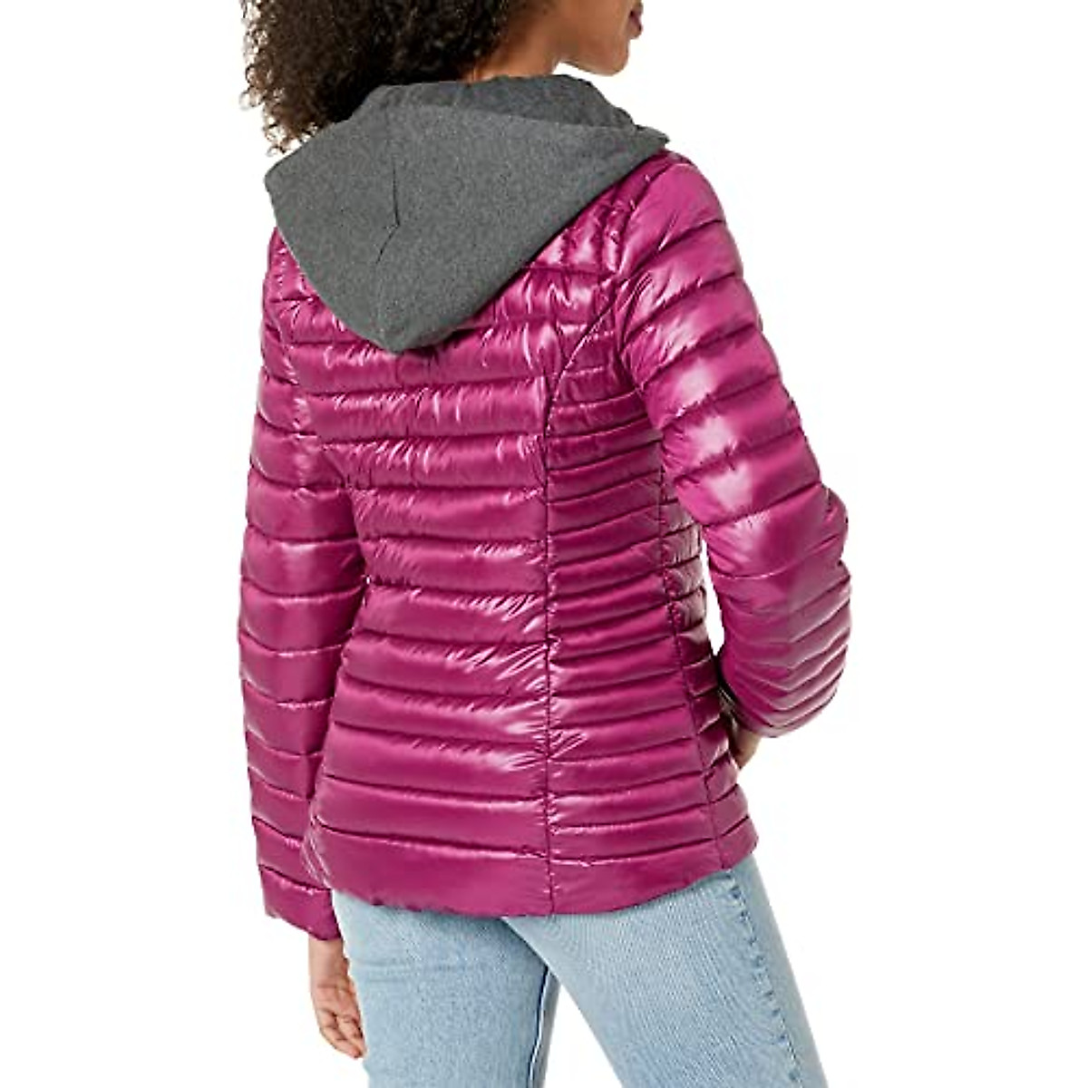 GUESS womens Hooded Packable Puffer Transitional Jacket, Magenta, Small US