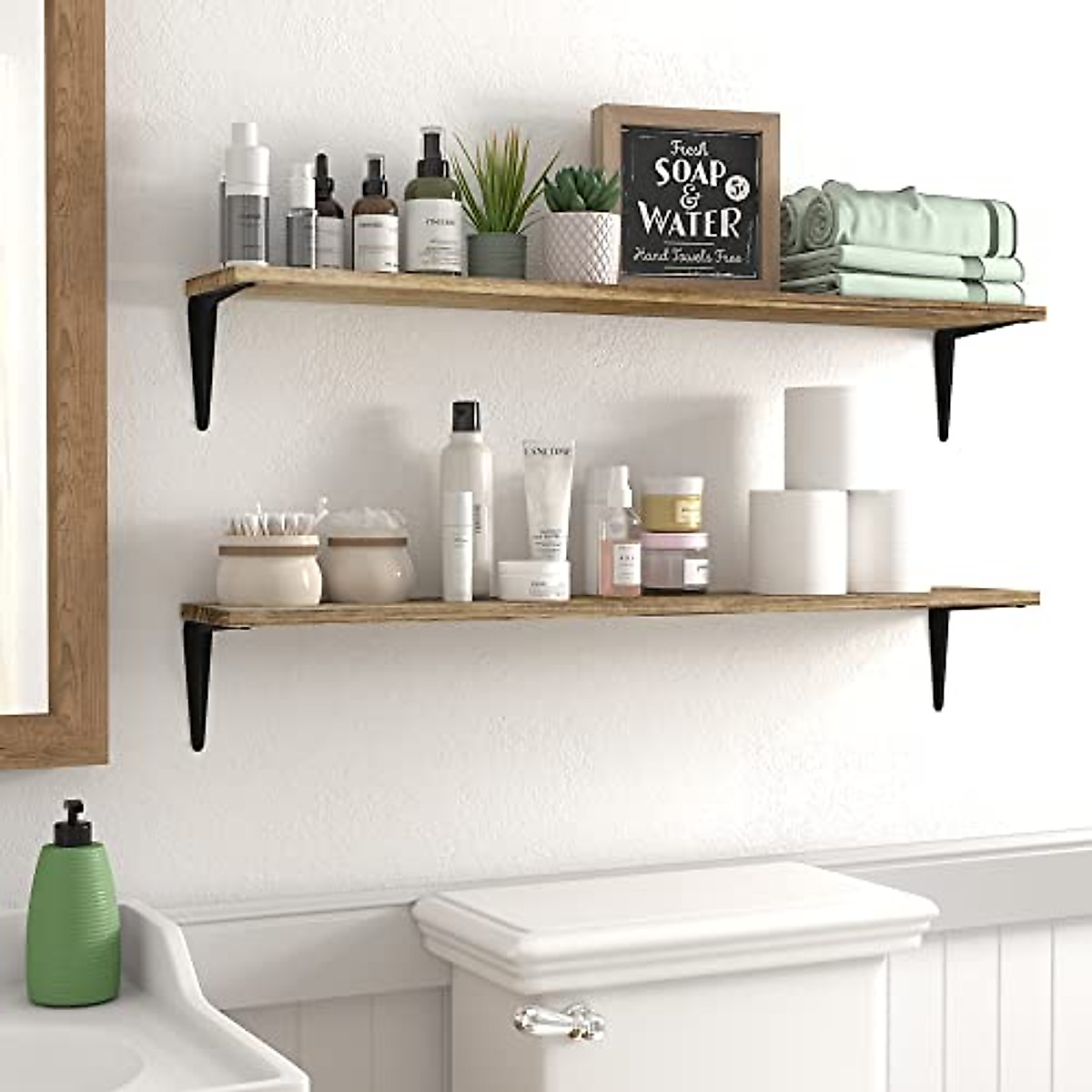 Wallniture Arras Floating Shelves for Wall Storage, Bookshelf Living Room Decor, Bedroom & Kitchen Organization, Bathroom Shelves, 36" Wall Shelf Set of 2
