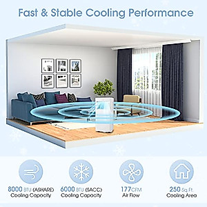 COSTWAY Portable Air Conditioner, 8000 BTU 3-in-1 Personal AC Unit with Built-in Dehumidifier, Fan Mode, Sleep Mode, 24H Timer, Remote Control, Remote Control, Cools up to 250 Sq. Ft for Bedroom