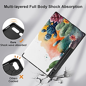 MEEgoodo Case for Samsung Galaxy Tab S10 Ultra (2024 Release)/S9 Ultra (2023 Release) 14.6 inch Cover with S Pen Holder, Tablet Cases with Trifold Stand+TPU Back Shell+Auto Wake/Sleep,Tropical Cactus