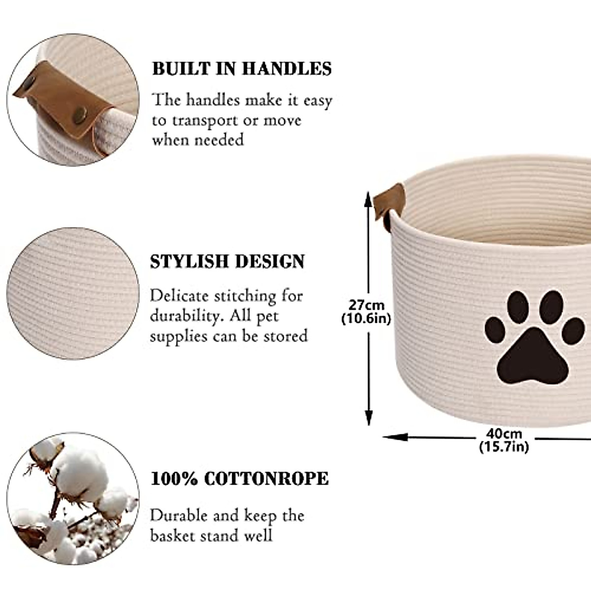 Morezi Dog toy bin pet cat toy box baskets in large suff storage - Perfect for collect toys, grooming stuff, closthing, diapers for Living Room, Playroom, Closet, Home - Beige