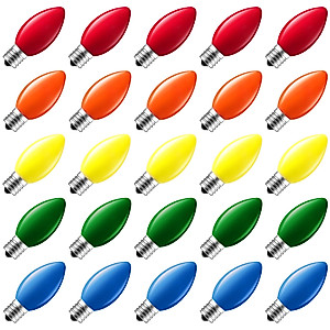 Brightown 25 Pack C9 Incandescent Bulbs, Multicolor C9 Christmas Replacement Light Bulb for Christmas String Lights, E17 Intermediate Base, 7 Watt