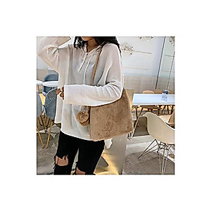 Ulisty Women Autumn Winter Small Faux Fur Shoulder Bag Fluffy Bucket Bag Plush Handbag khaki
