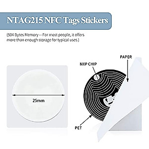 50pcs NFC Stickers NFC Tags Sticker NTAG215 Black NFC Stickers Round (25mm) Rfid Sticker, Blank NFC Tag 504 Bytes Programmable NFC Tag Sticker,Compatible with Android and All Other NFC Enabled Devices