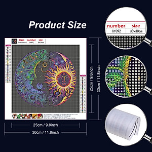 Stalente Diamond Painting Kits for Adults, 5D DIY Diamond Art Kits for Beginners Round Full Drill Diamond Painting for Home Wall Decoration Gift 12×12inch, Sun and Moon