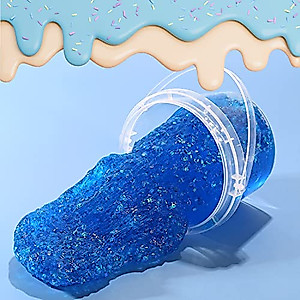 Premade Crystal Slime Blueberry Blue Jelly Cube Glimmer Crunchy Slime, Includes 6 Sets of Slime Add-ins, Party Favors for Kids, Sensory and Tactile Stimulation, Stress Relief, for Girls & Boys