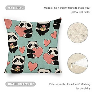 Cute Panda Heart Throw Pillow Covers 18×18 Pillowcases Set of 2 Happy Valentine's Day Linen Decorative Square Pillow Case Cushion Covers Standard Size for Sofa Couch Outdoor Bed Pillow Protectors