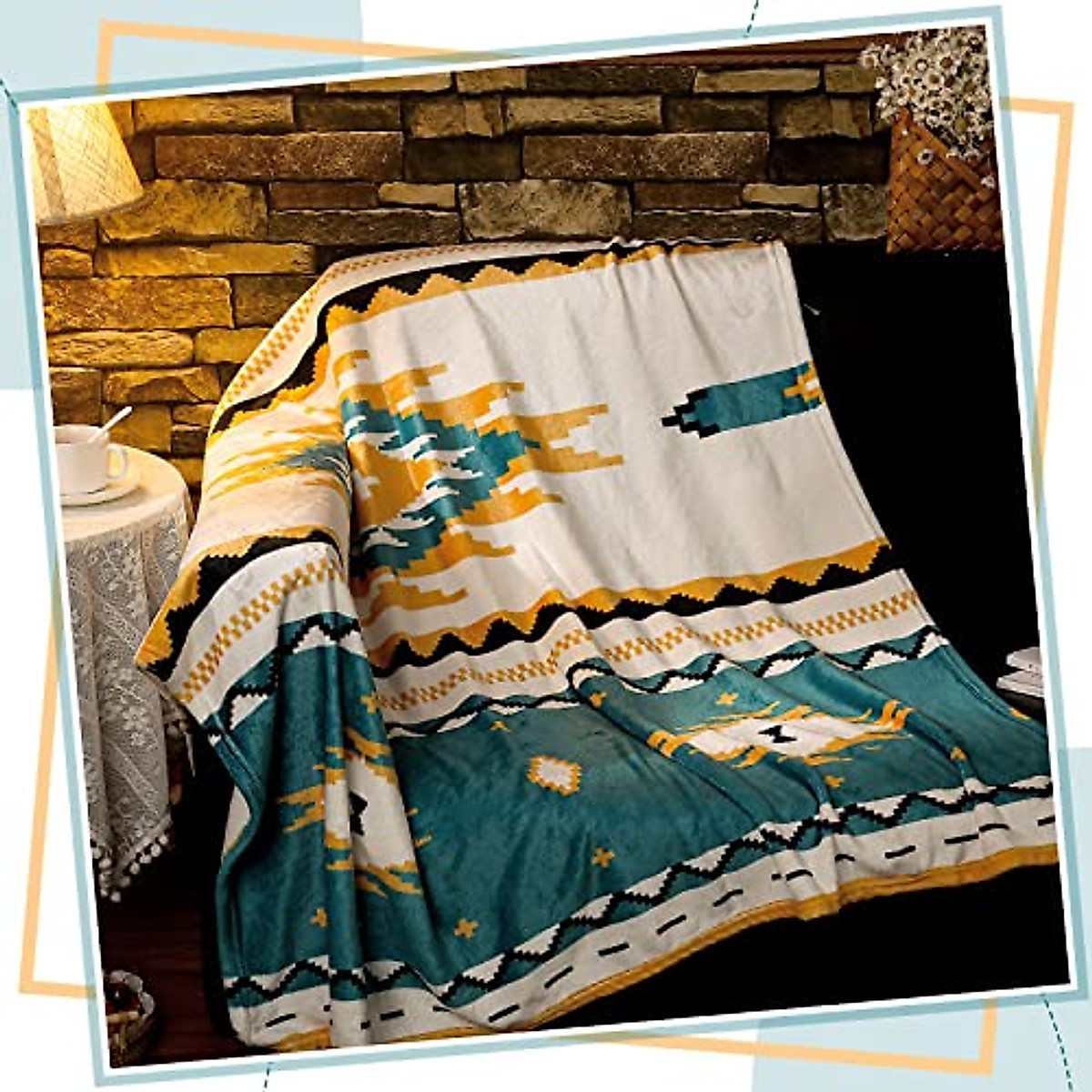 Aztec Throw Blanket Gift 60 x 50 Inches Flannel Bohemian Gift Warm Navajo Blanket Tribal Blanket Western Cover for Camping Bedding Outdoor Couch Sofa Office