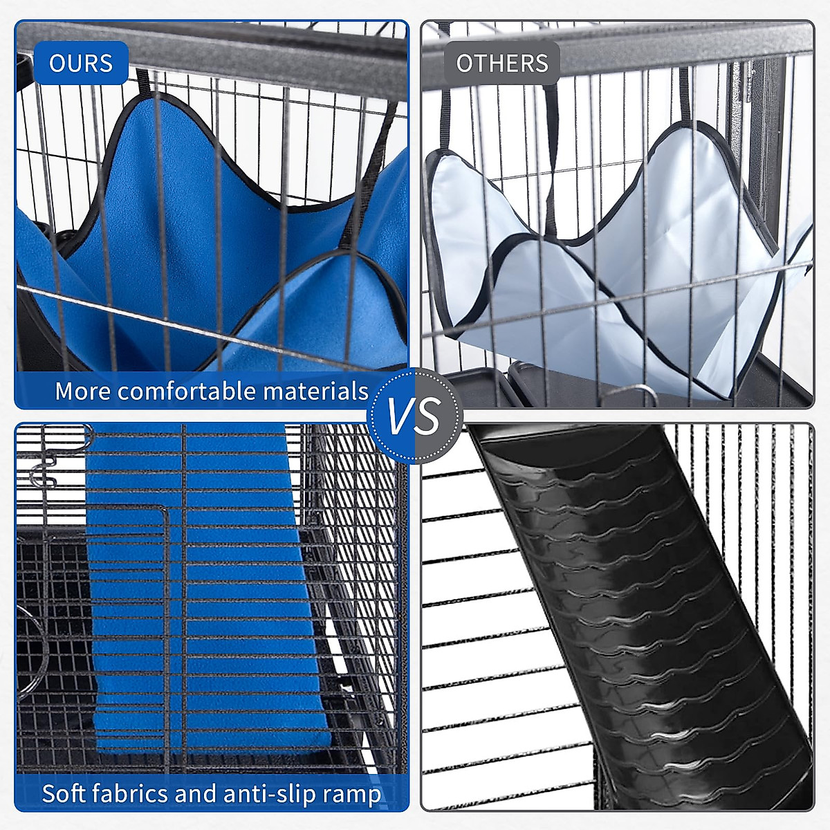 4 Tier Steel Deluxe Small Animal Pet Cage Kit for Guinea Pig Ferret Little Rabbit with Wheels Brakes Hammock 4 Platforms Removable Tray and Ladder with Flannel