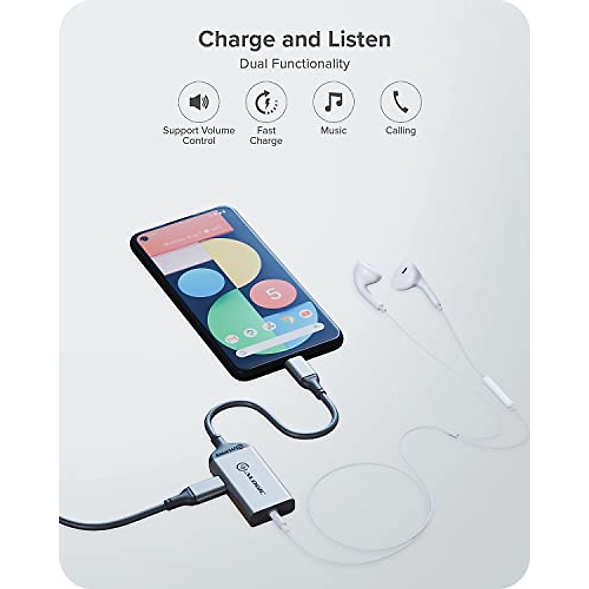 ALOGIC 2-in-1 USB-C Audio and Charging Adapter,USB-C to 3.5mm Audio Jack & USB-C Charging Port,PD Fast Charging,Ultra-Built Quality,Compatible with USB-C iPad/Tablets, Smartphones, laptops and More.