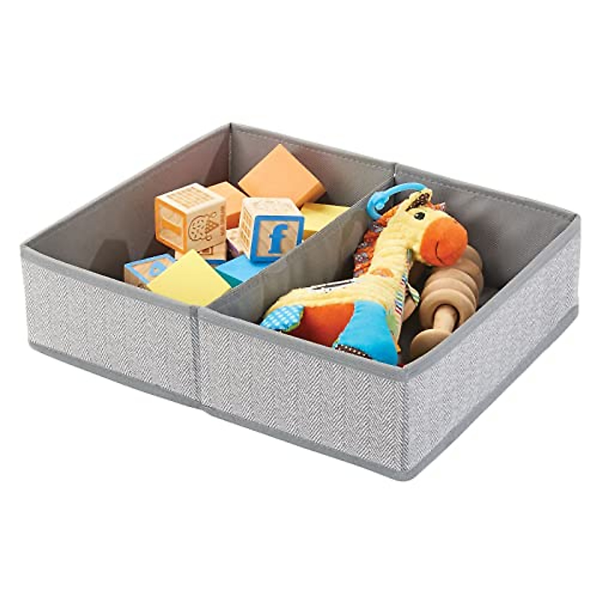 mDesign Fabric Drawer Organizer Bin Dividers for Kids/Baby Nursery Dresser, Closet, Organization - Bins Hold Clothes, Diapers, Cream, Toy, Blankets - 3 Pack, Gray Herringbone