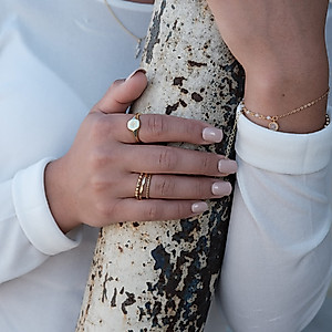 BLOSSOM & HUE Stackable Ring [18K Gold Dipped .925 Sterling Silver] Dainty Edgy Eternity Ring [Size 8] - Minimalist Milgrain Stacking Band [Hypoallergenic]