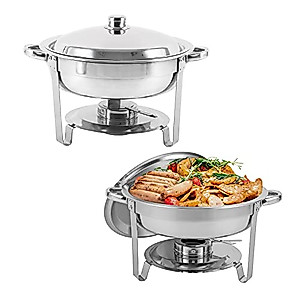 Restlrious 2 Packs Round Chafing Dishes Stainless Steel Chafers and Buffet Warmers Sets w/Water Pan, Food Pan, Fuel Holder and Lid 5 QT