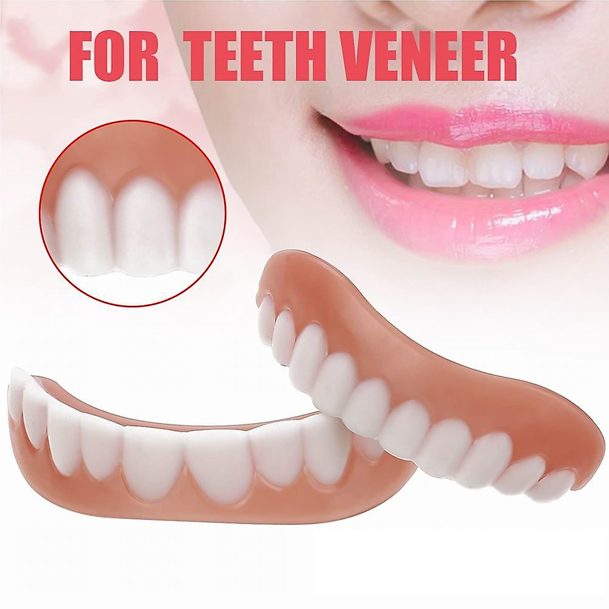 XuRX Veneers Teeth Natural Tone ​Temporary Dentures Teeth Top and Bottom Instant Teeth Men and Women Veneers Snap on Comfort Smile Silica Gel Dentures for Bad Teeth, 5 Pairs