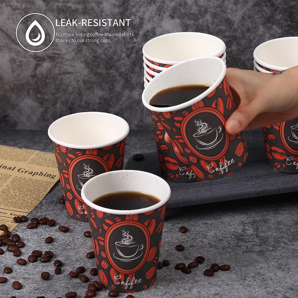 Tsyware 100 Pack Quality Disposable Paper Hot Coffee Cups, Perfect For Hot Drinks Tea & Coffee, Coffee Shops And Bars (10 oz)