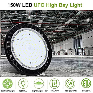 hykolity 2 Pack LED High Bay Light 150W, 5000K UFO LED High Bay Light Fixture with US Plug [250W MH/HPS Equiv.] 100-277V, 19,500lm, IP66 Commercial Warehouse Area Light for Wet Location