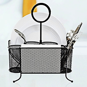 Picnic Plate Napkin Flatware Storage Caddy Organizer Holder, Black