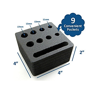 Polar Whale Personal Travel Test Tube Holder Rack Black Foam Lab Storage Organizer Compact Stand Transport Holds 8 Tubes Fits up to 11mm 13mm 15mm 17mm Diameter