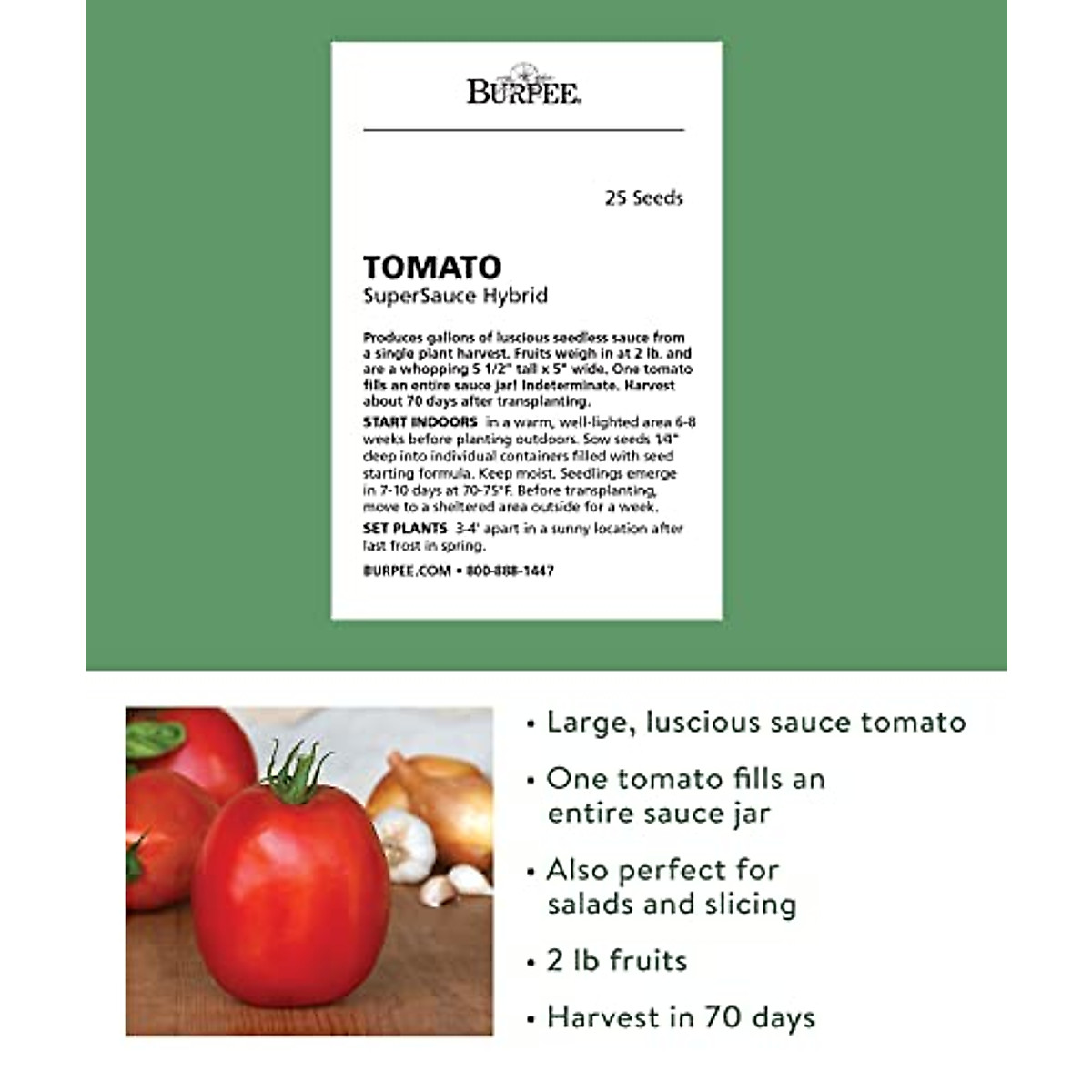 Burpee Exclusive 'SuperSauce' Hybrid 25 Non-GMO Large Red Sauce & Paste Tomato Variety | Vegetable Seeds for Planting Home Garden