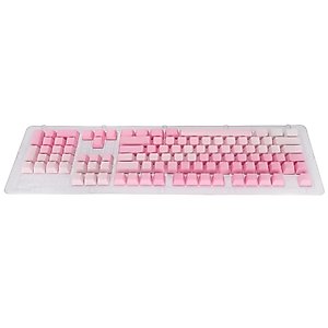 Gaming Keyboard Keycaps, 104 Keys Pink White Ergonomic PBT Typewritter Gaming Keyboard Keycaps Opaque Side Dip Dyeing Process DIY Keycap,for Most 61/87/104 Key Mechanical Keyboard