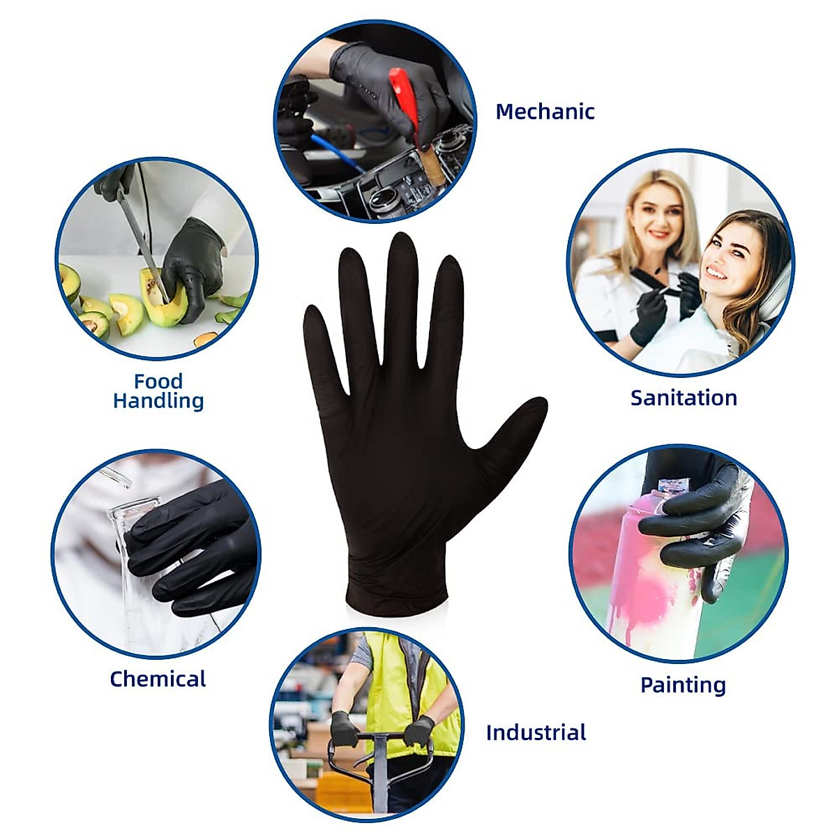 KKD Disposable Nitrile Gloves Black, Latex Free & Powder Free For Cooking , Cleaning ,Work (Large, Black)