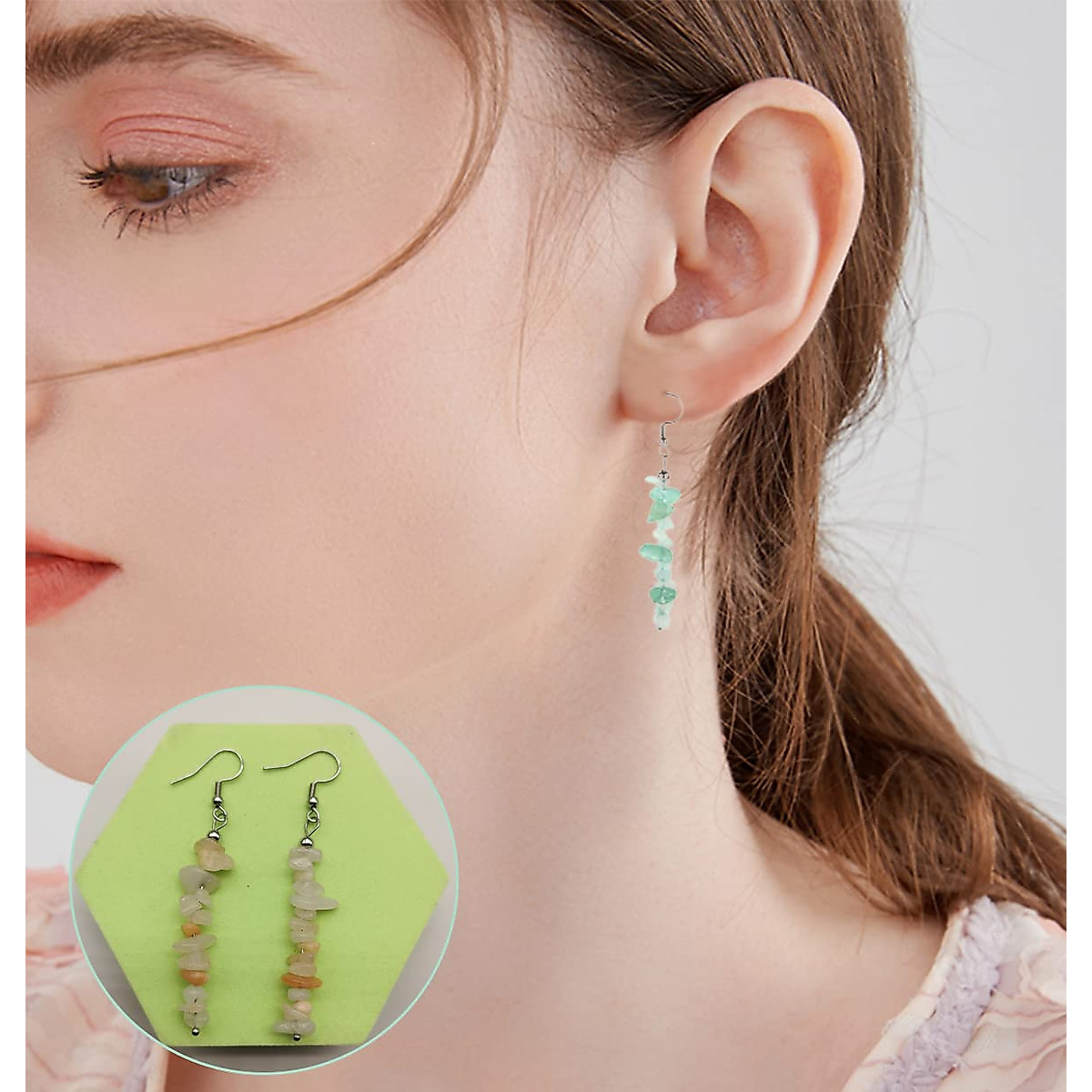 SAMOCO 10 Pairs Natural Stone Beaded Dangle Earrings for Women Colorful Crystal Drop Hook Earrings Chakra Gemstone Chip Earrings Set Meditation Yoga Jewelry