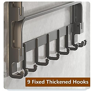 Noffeelink 24 Inch Towel Rack, Shower Towel Rack with Shelf, Towel Shelf for Bathroom, Bathroom Towel Rack with Hooks, Wall Mount Towel Rack No Drill and Screw Mounting (Black)