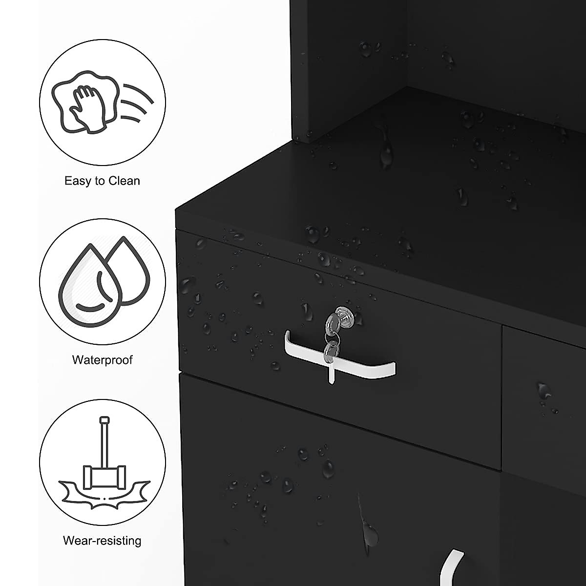 Paddie Barber Salon Station Wall Mount Hair Styling Salon Equipment Set Beauty Spa Furniture Set, Lockable Left Shelf, Mirror not Included(Black)