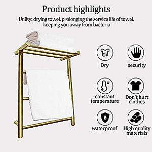 Bathroom Towel Warmer Electric Heated Towel Rack, Electric Towel Warmer Drying Rack, Stainless Steel Polished Heated Towel Rail Radiator with Shelf, Bathroom Wall Mounted Heated Towel Rack with On/Off