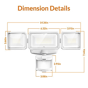 LEPOWER Battery Powered LED Flood Light Outdoor,1500LM Motion Sensor Security Lights,5000K, IP65 Waterproof,Wireless Flood Light Battery Operated,3 Head Motion Detector Light for Garage,Yard,Porch