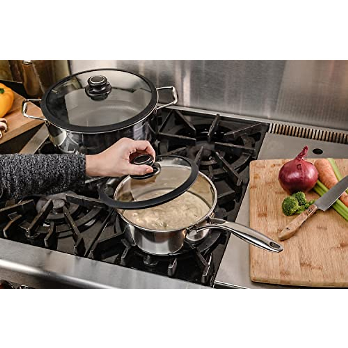 Black Cube Frieling Hybrid Stainless/Nonstick Cookware Tempered Glass Lid, 12 1/2-Inch Diameter, 12.5-Inch, Silver