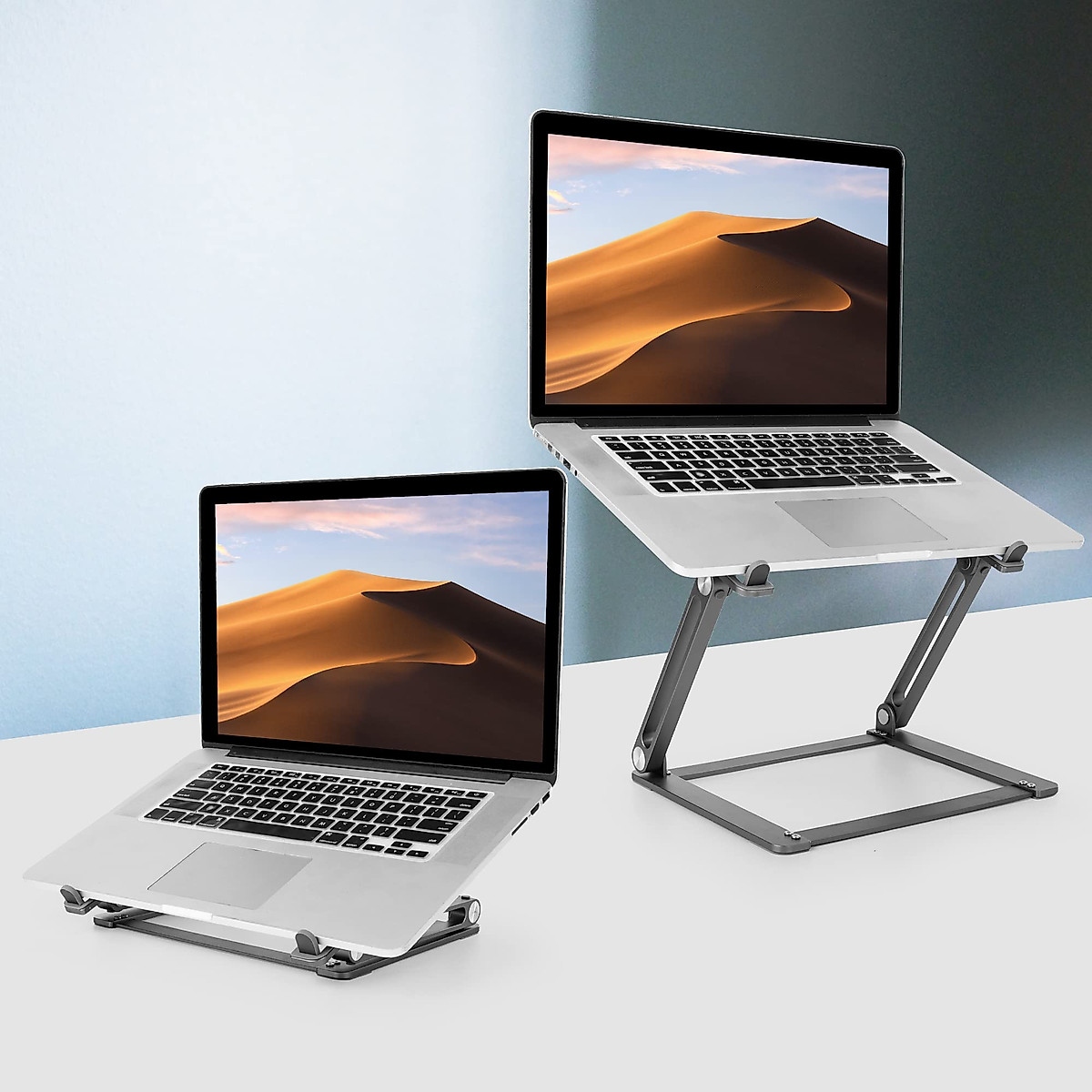Laptop Stand Holder Adjustable Height, LOTEYIKE Aluminum Portable Laptop Riser for Desk with Foldable Hook, Multi-Angle Computer Stand for Laptop Compatible for MacBook Air/Pro, 10-17" Notebooks, Grey