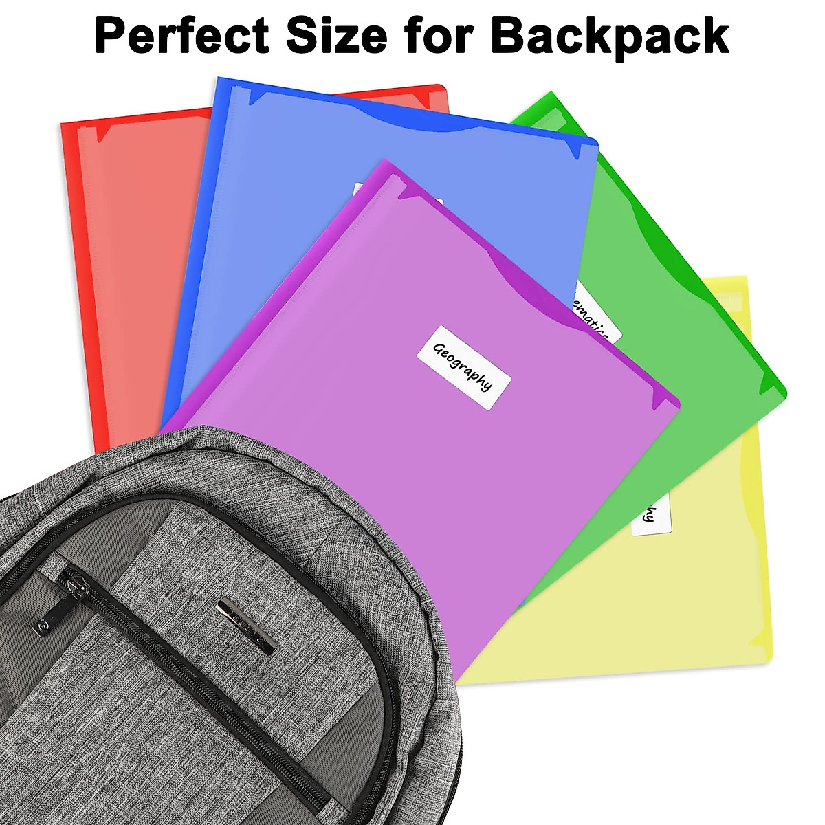 Sooez 5 PCS Colored Folders with Pockets, Customizable Cover Plastic Folders with Pockets, 2 Pocket Plastic Folders with 5 Extra Label Stickers, Durable Plastic Folders for School, Office and Home