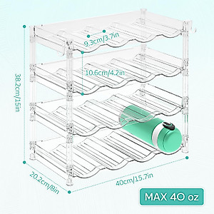 PouHenier.jh 4 Tier Large Water Bottle Rack Organizer for Cabinet, Stackable Tumbler Storage Organization Holder with 2 Hooks for Kitchen Countertop and Refrigerator, Compatible with 40 oz (Hold 16)