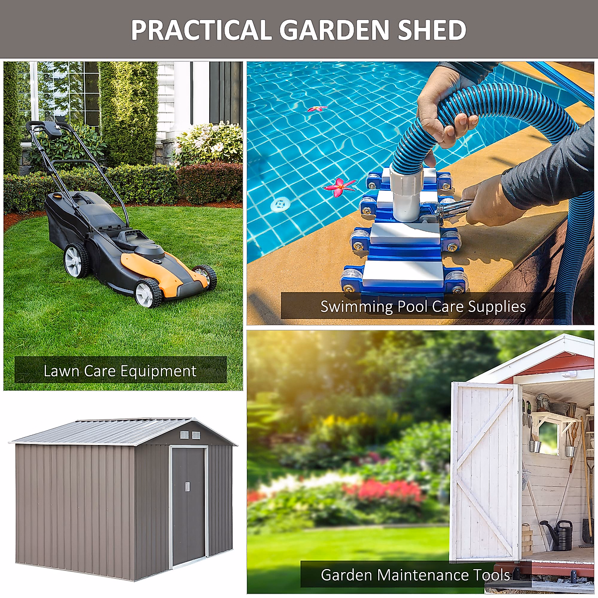 Outsunny 9' x 6' Outdoor Storage Shed, Garden Tool Metal Shed with Foundation Kit, Double Lockable Door, Air Vents and Sloping Roof, for Backyard, Patio, Lawn, Gray