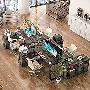 Homieasy L Shaped Desk with File Cabinet & Power Outlet, Reversible 55 Inch Large Corner Computer Desks with LED Strip, L-Shaped Computer Desk with Drawers and Storage Shelves for Home Office, Grey