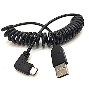 Traovien Coiled USB C Cable, USB 2.0 A to 90 Degree USB Type C 3A Spring Charge Cable, Stretched 0.6-5FT for Car Charger Galaxy S8 S9, Moto Z, More (USB A Male to C Male)