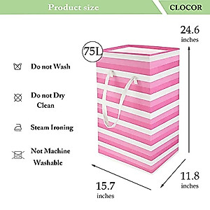 CLOCOR 2 pack Pink Laundry Basket,75L Each Freestanding Kids Laundry Hamper Girl,Lightweight Tall Baby Girls Room Baskets,Collapsible Nursery Hamper,Waterproof Large Toys Storage Bins(Pink)