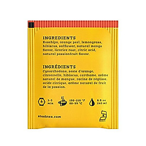 Stash Tea Mango Passionfruit Herbal Tea, 20 Count Box of Tea Bags Individually Wrapped in Foil, Sweet Fruity Caffeine Free Herbal Tisane, Drink Hot or Iced