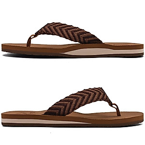KuaiLu Men's Yoga Mat Leather Flip Flops Thong Sandals with Arch Support Khaki Brown Size 10