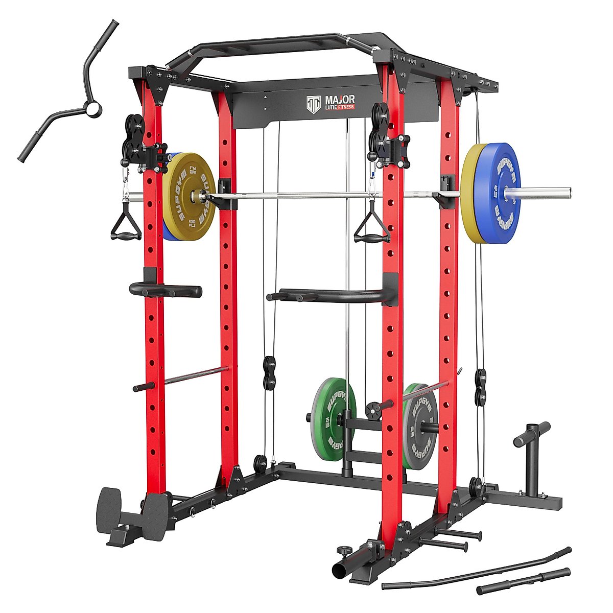 MAJOR LUTIE Power Cage, PLM03 1400 lbs Multi-Function Power Rack with Adjustable Cable Crossover System and More Training Attachment