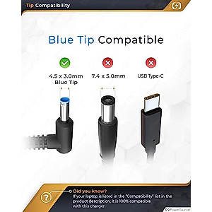 PowerSource 19.5V 65W 45W UL Listed 14Ft Long HP Smart Blue Tip AC Adapter for Many Models Including: X360 Pavilion, Envy, Spectre, Elitebook 840, ProBook, and More Laptop Power-Supply Charger Cord