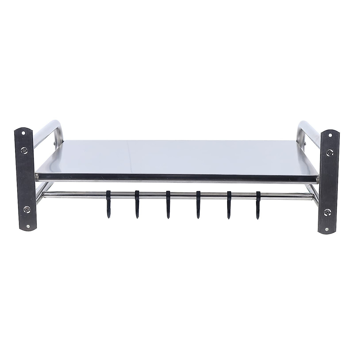 ILWorkTLs Wall Mounted Microwave Oven Rack,Stainless Steel Kitchen Shelf with 6 Hook for Kitchen,Restaurant,Silver