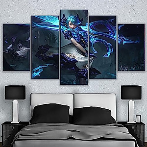 Oil Painting Canvas Framed Gwen Art Set of 5 Ready To Hang (Framed)(59x33Inch)