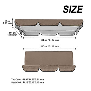 general3 Patio Waterproof Swing Canopy Cover Set, 2 Seats Top Cover+ Swing Cushion Cover, Courtyard Swing Chair Seat Pads Cover Replacement Outdoor Sunscreen Protection Cover (Coffee, 64.5x45 x6'')