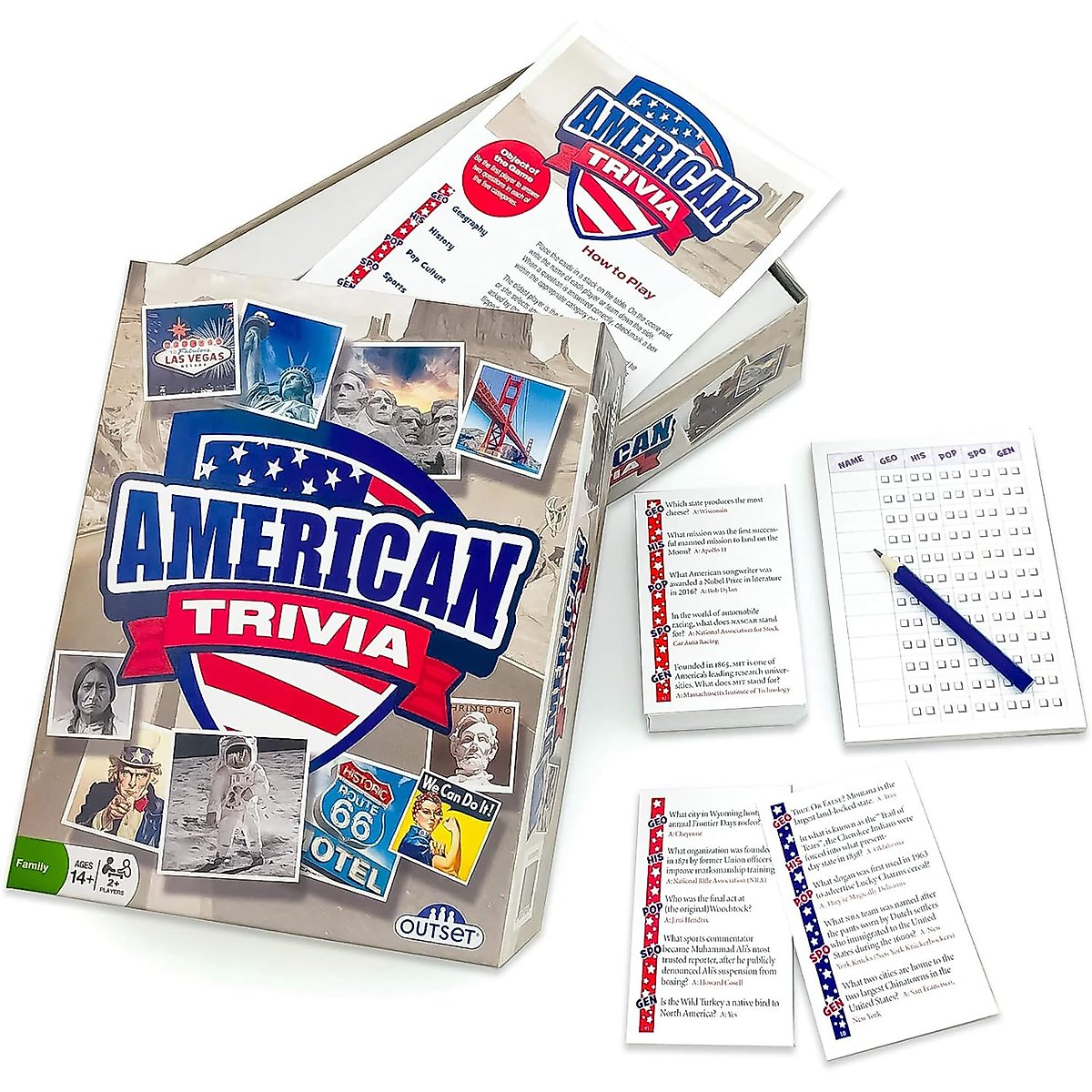 Outset Media American Trivia Game (Amazon Exclusive) – 5 Categories to Choose from and 1,000 Questions – for Ages 14 and up